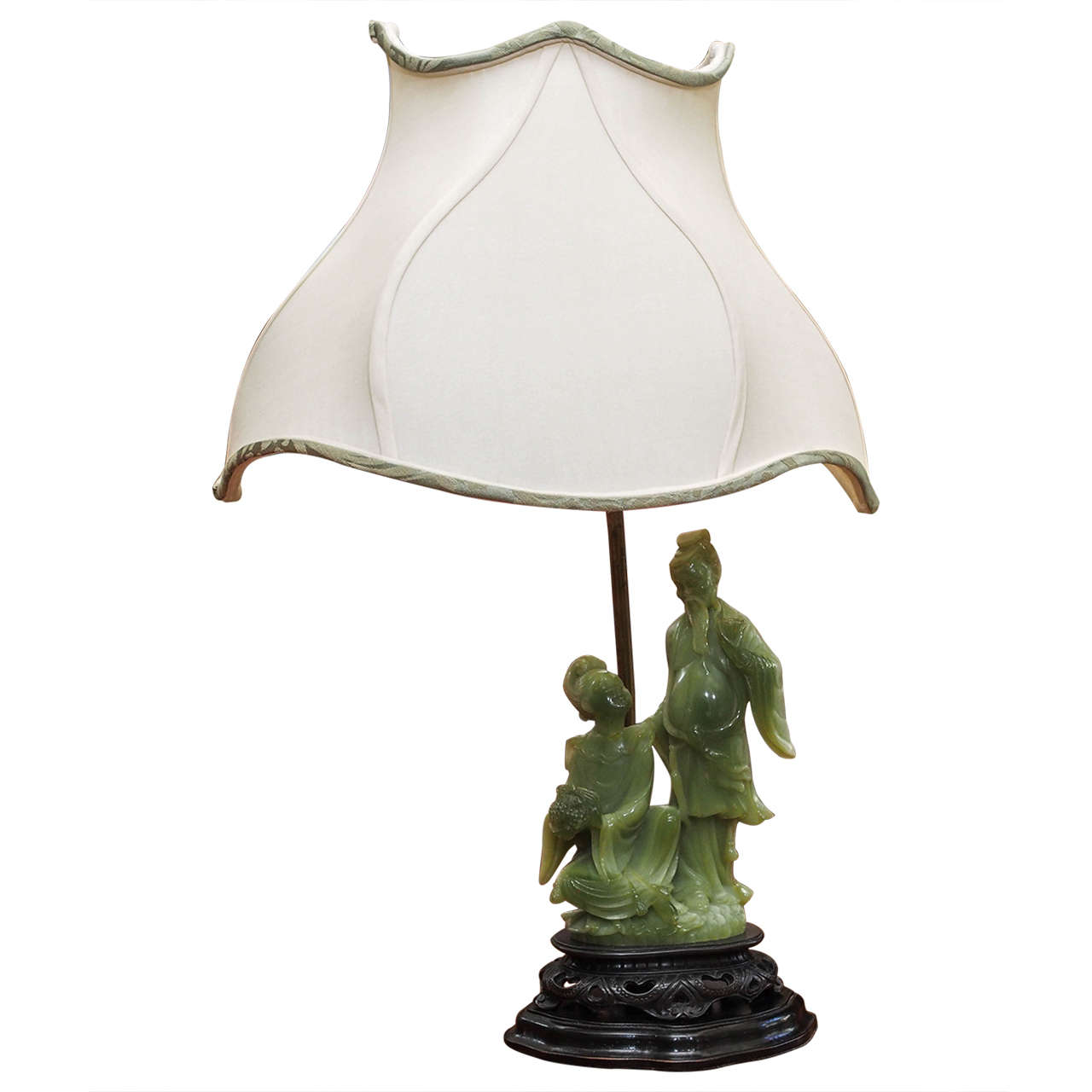 Chinese Carved Jade Figure Mounted on Carved Rosewood Base, now lamp at ...