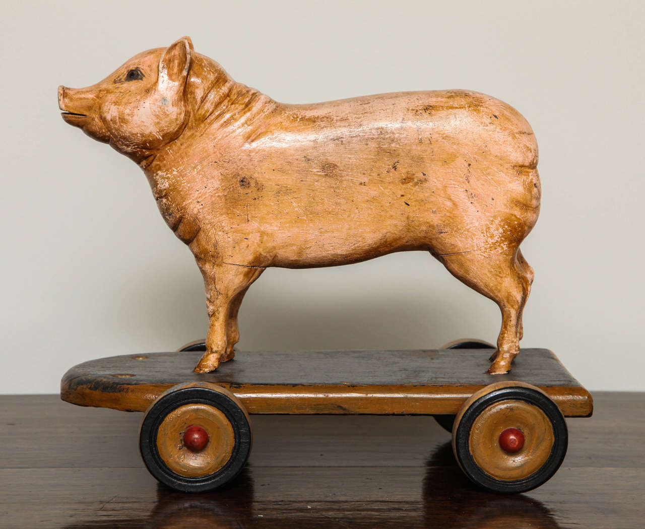 Charming Folk Art Pig Pull Toy at 1stDibs