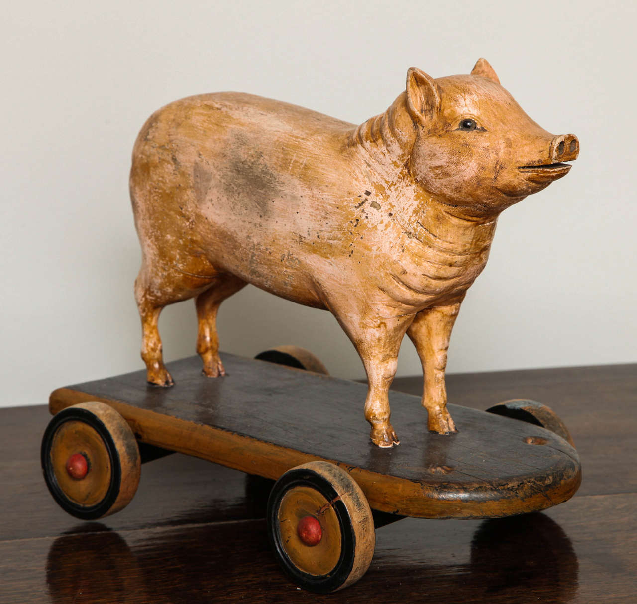 Charming Folk Art Pig Pull Toy at 1stDibs