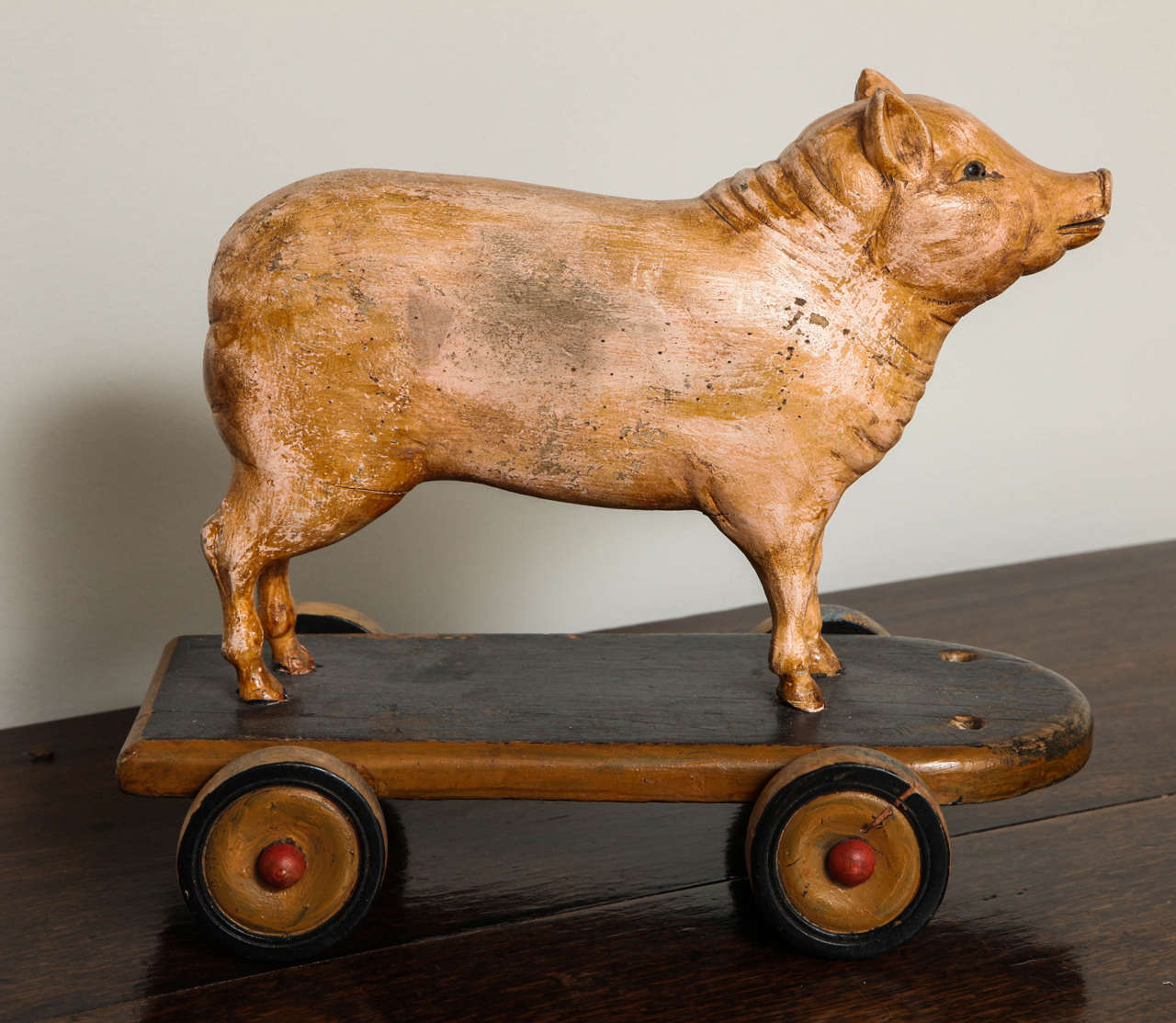 Charming Folk Art Pig Pull Toy at 1stDibs