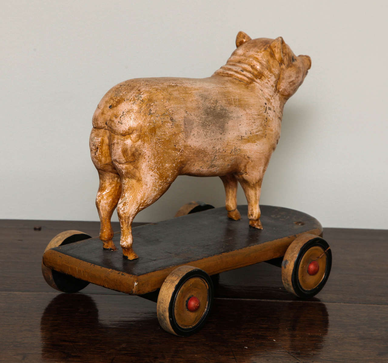 Charming Folk Art Pig Pull Toy at 1stDibs