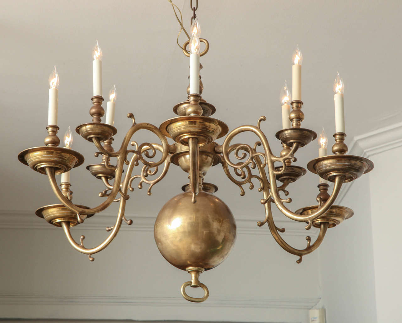 Unusual Brass Twelve-Light Chandelier at 1stDibs
