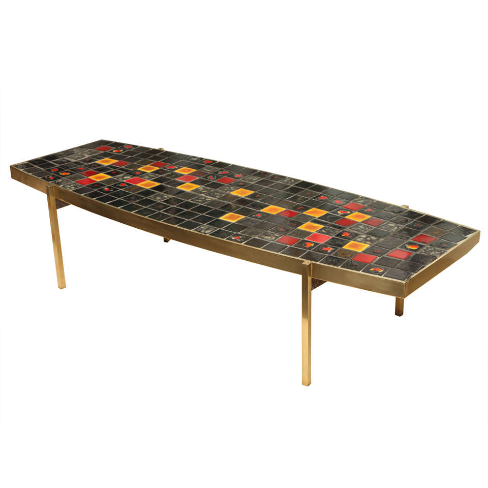 A 1950's Modernist Brass And Tile Table at 1stDibs