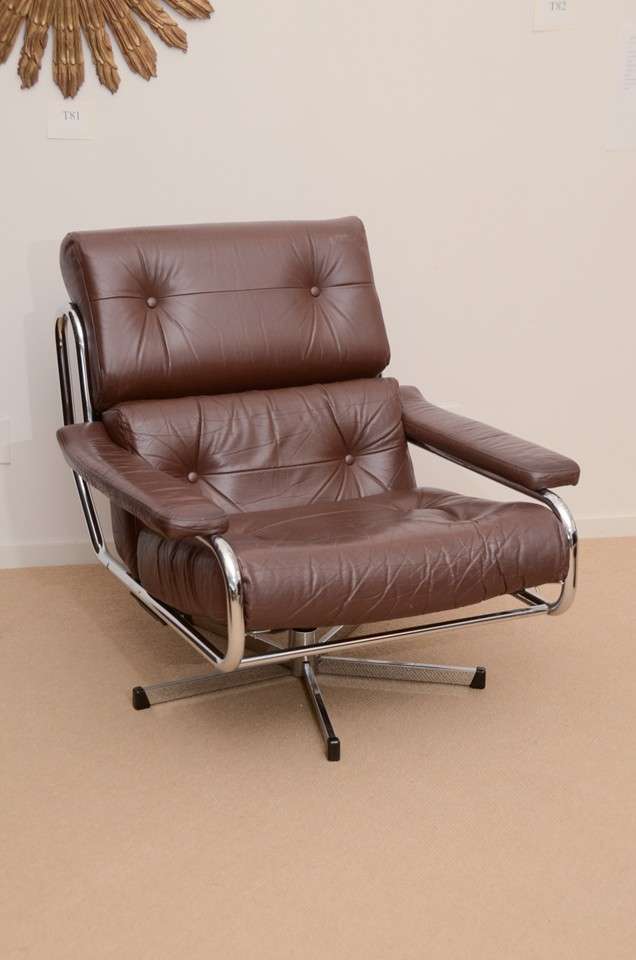 1960's Pieff Leather and Chrome Swivel Chair with Ottoman at 1stDibs ...
