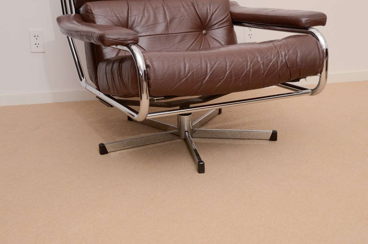 1960's Pieff Leather and Chrome Swivel Chair with Ottoman at 1stDibs ...