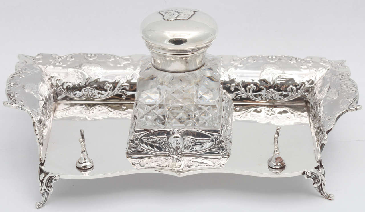 Victorian Period Sterling Silver Footed Cherub-Motif Inkstand By ...