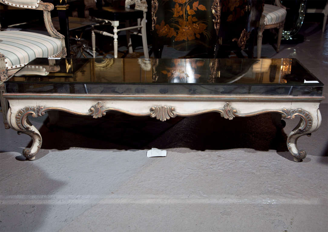 French Rococo Style Painted Glass Top Coffee Table by Jansen at 1stDibs