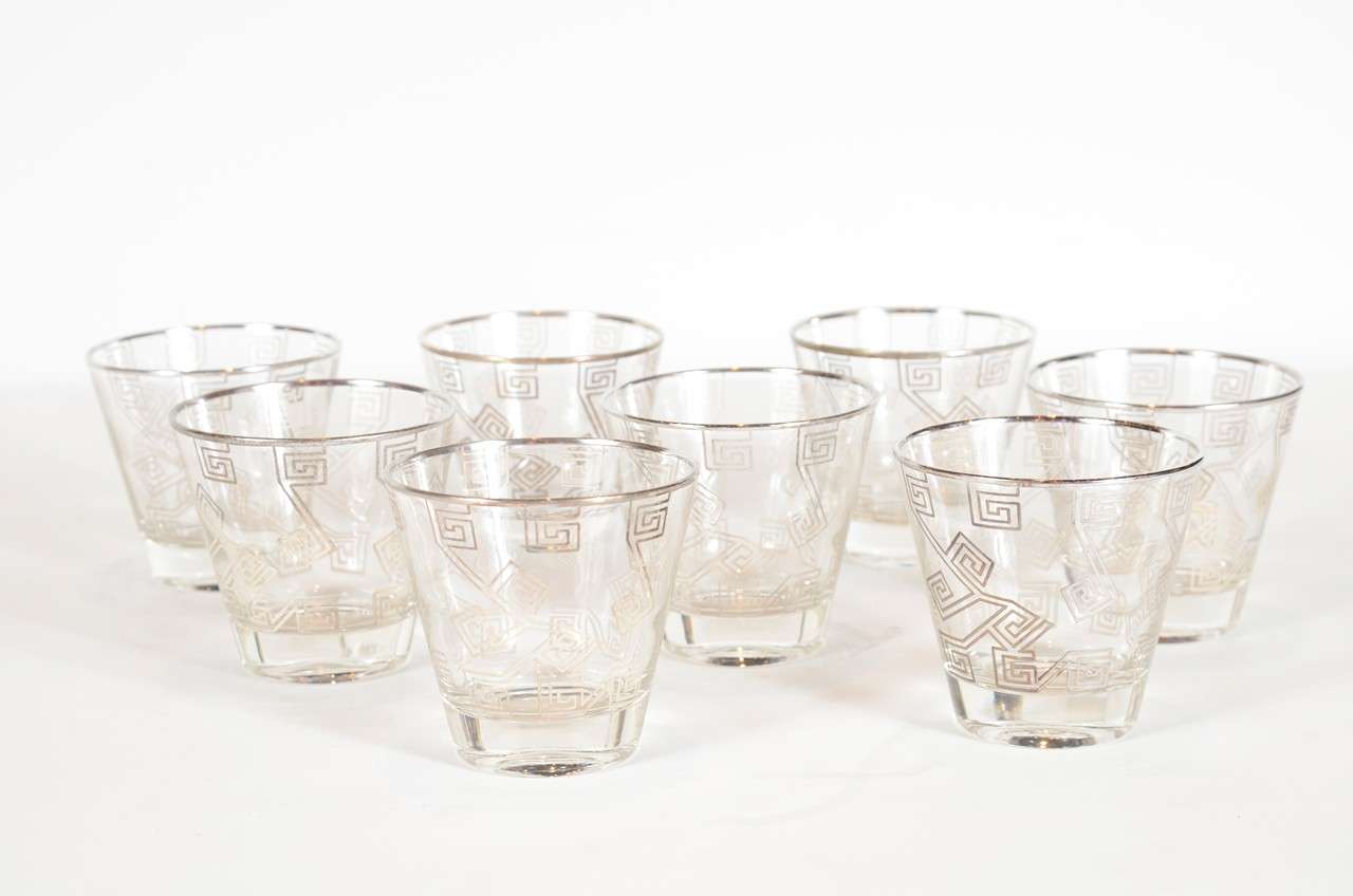 Set of Eight Art Deco Sterling Silver Overlay Greek Key Glasses at 1stDibs