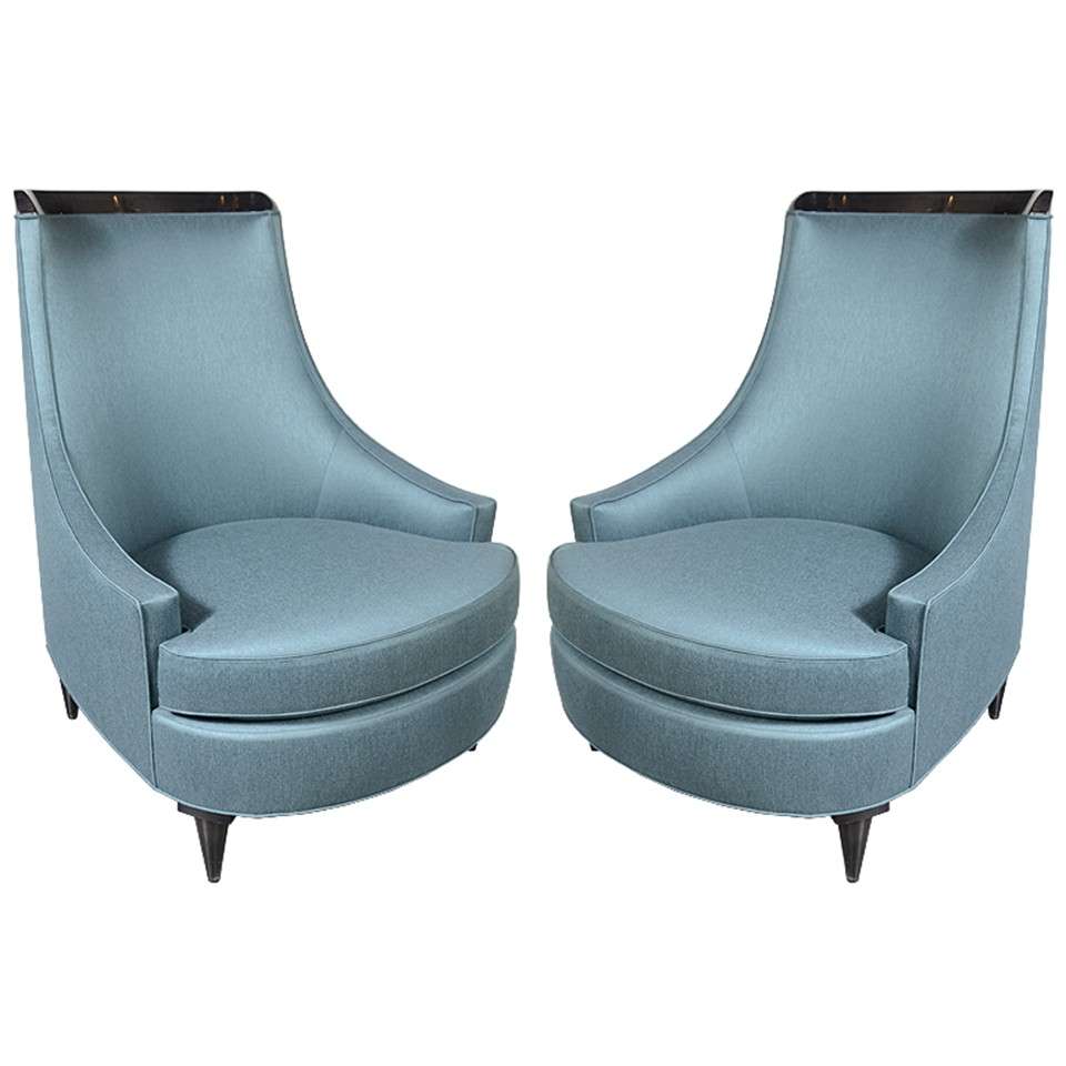 Pair of Mid-Century High Back Chairs with Curved Back Design at 1stDibs