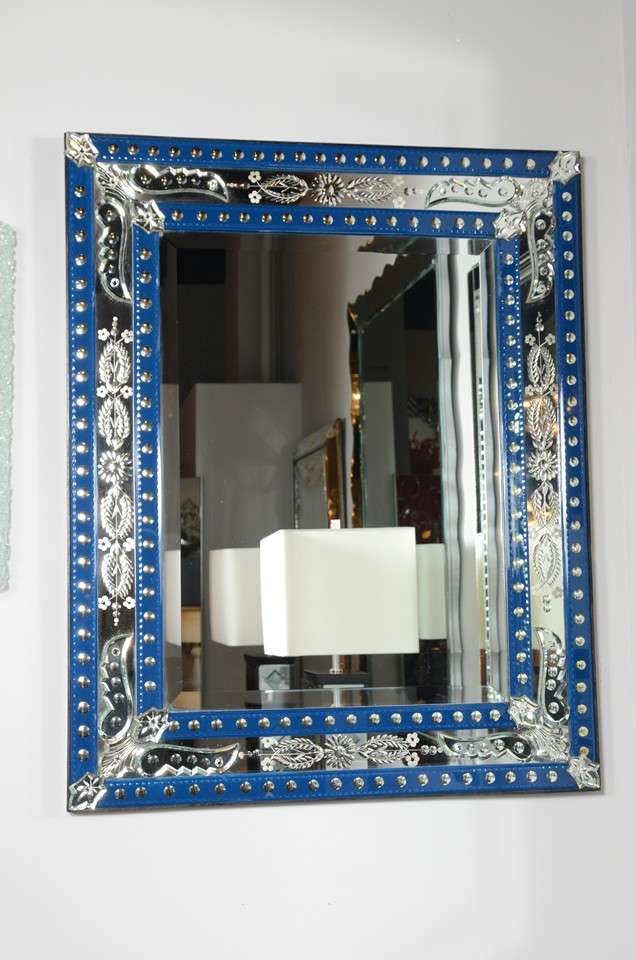 Outstanding Rectangular Venetian Mirror with Inset Blue Glass Trim at ...