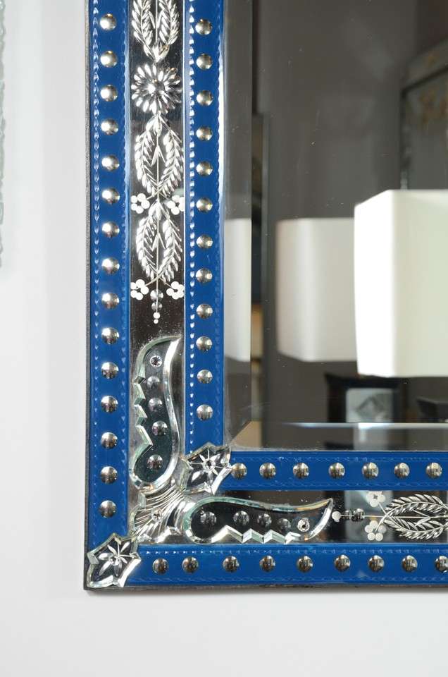 Outstanding Rectangular Venetian Mirror with Inset Blue Glass Trim at ...
