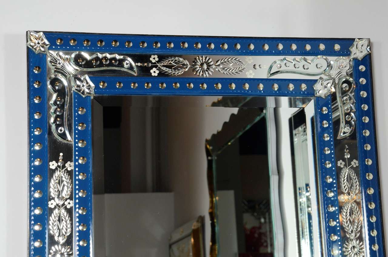Outstanding Rectangular Venetian Mirror with Inset Blue Glass Trim at ...