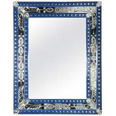 Outstanding Rectangular Venetian Mirror with Inset Blue Glass Trim at ...