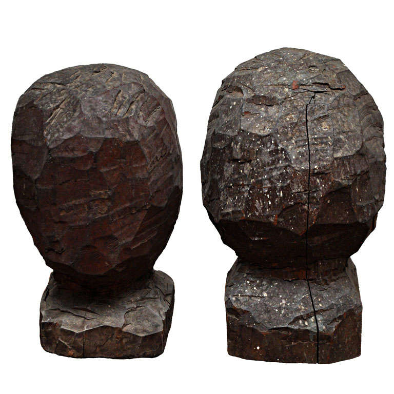 20th Century Primitive Carved Wooden Studio Head (1 available /right ...