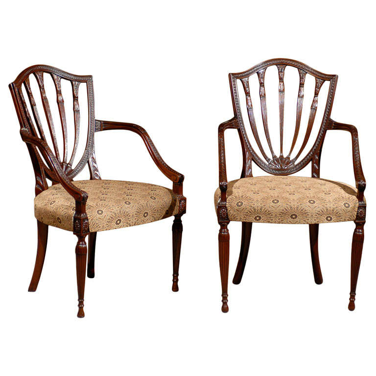 Mid 19th Century English Hepplewhite Style Mahogany Arm Chairs at 1stDibs