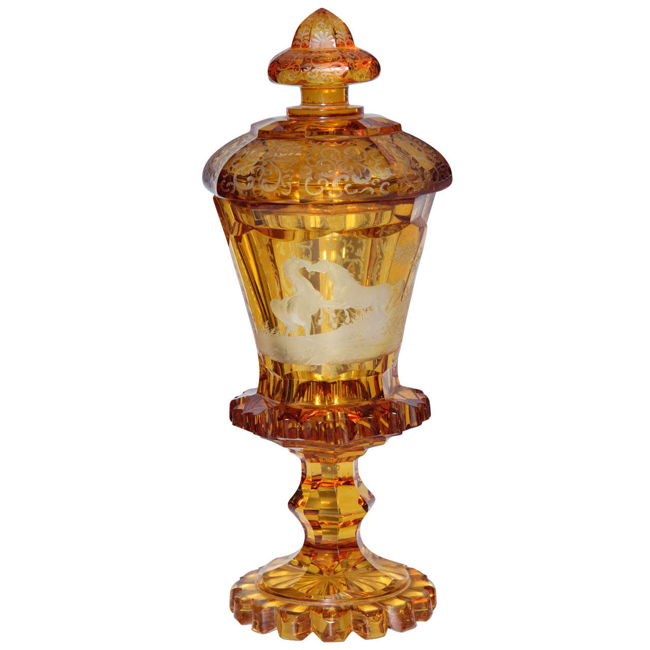 Large Bohemian Glass Covered Urn at 1stDibs