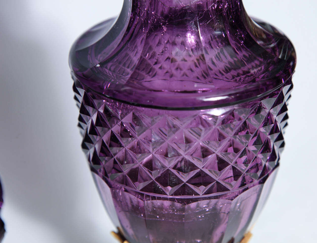 Fine Pair of Antique Russian Amethyst Cut Crystal Vases in Dore Bronze ...