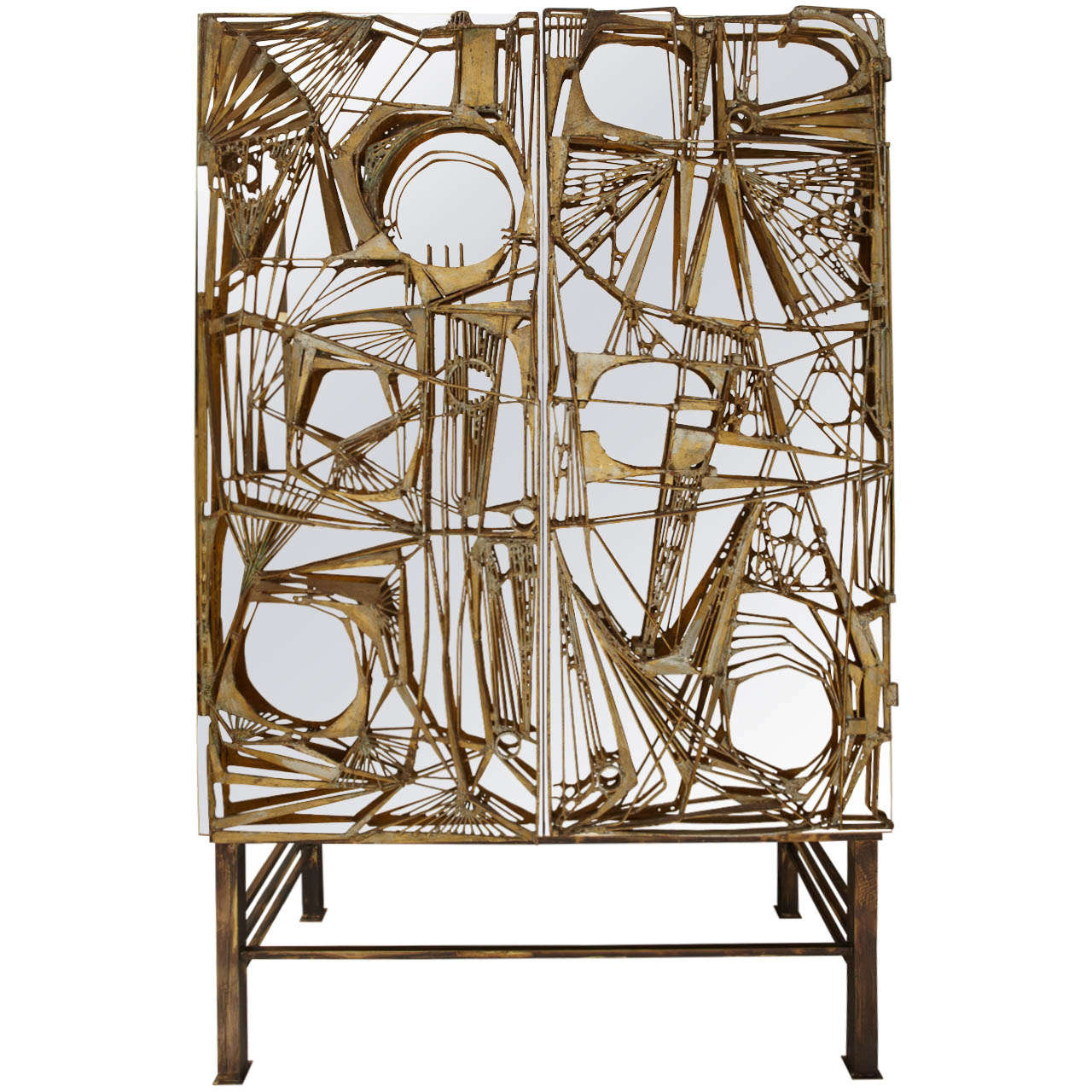 Mirrored Lucite Cabinet "Gio Pomodoro" Sculptural Doors at 1stDibs