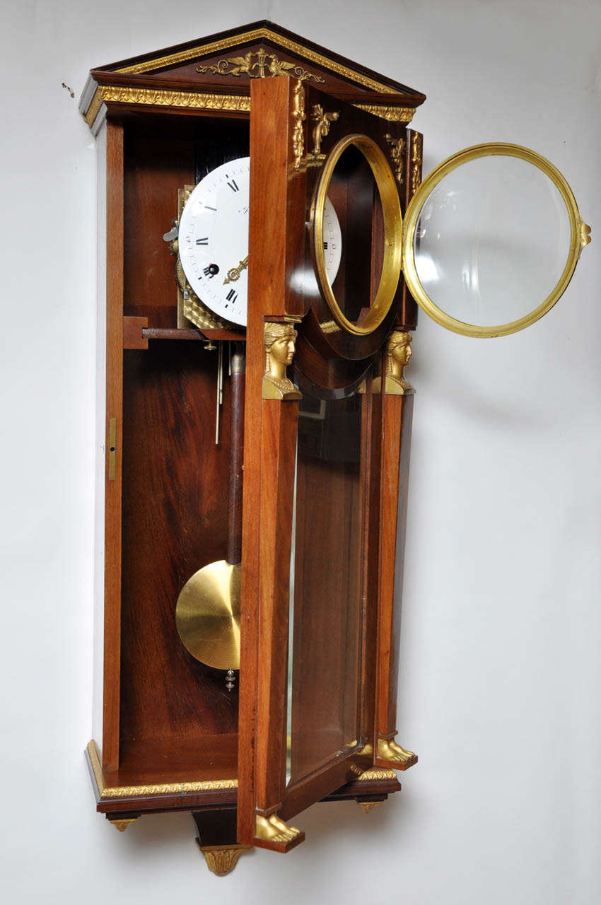 Empire Style Mahogany Westminster Wall Clock with Gilt Bronze, France ...