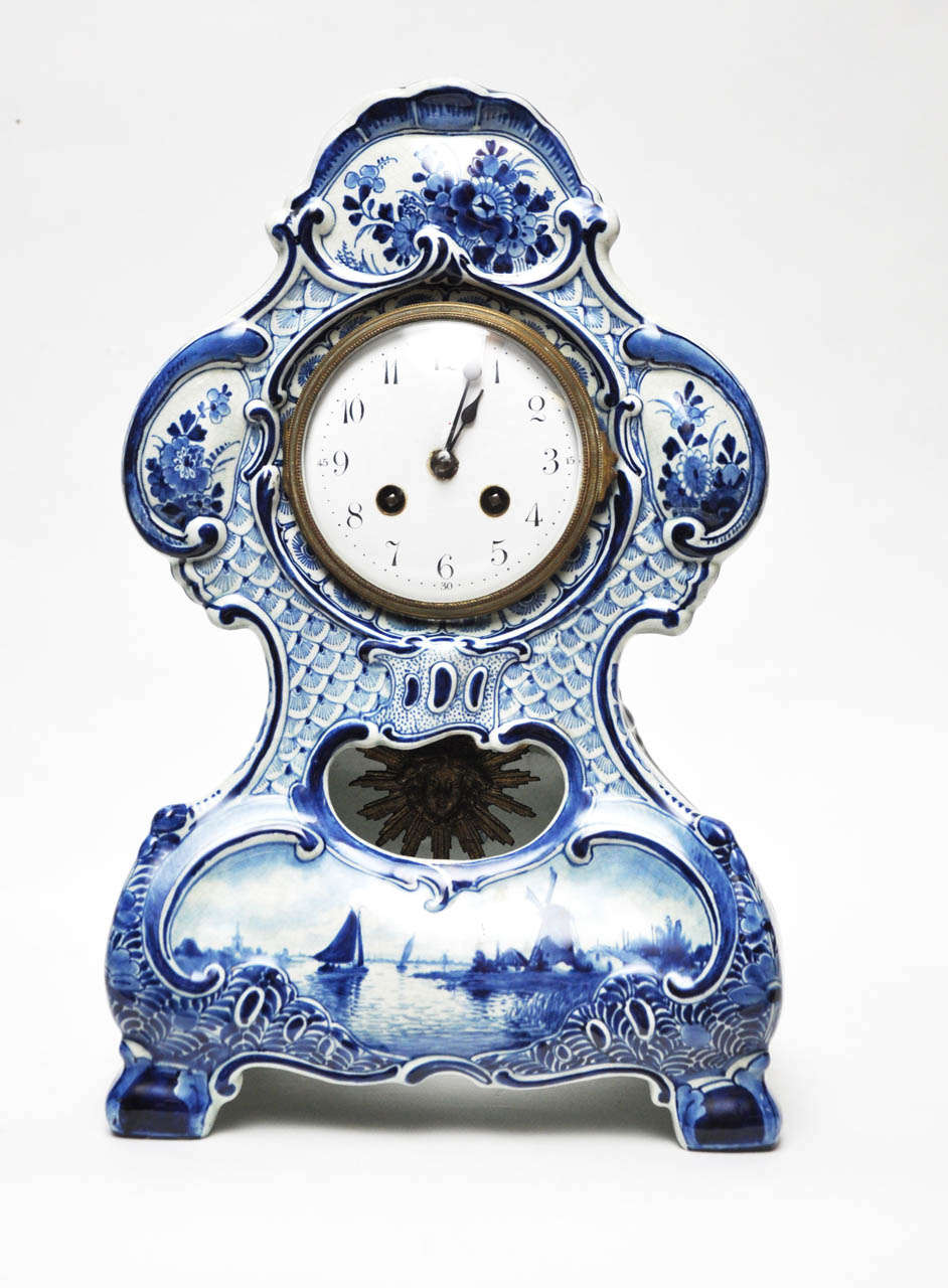Delft Porcelain Mantel Clock For Sale at 1stDibs | delft clock, delft ...
