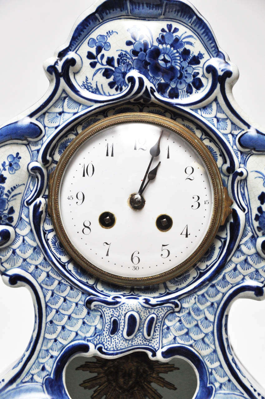 Delft Porcelain Mantel Clock For Sale at 1stDibs | delft clock, delft ...
