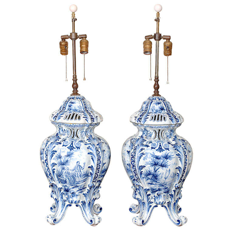 Pair of 18th century Delft Lamps For Sale at 1stDibs