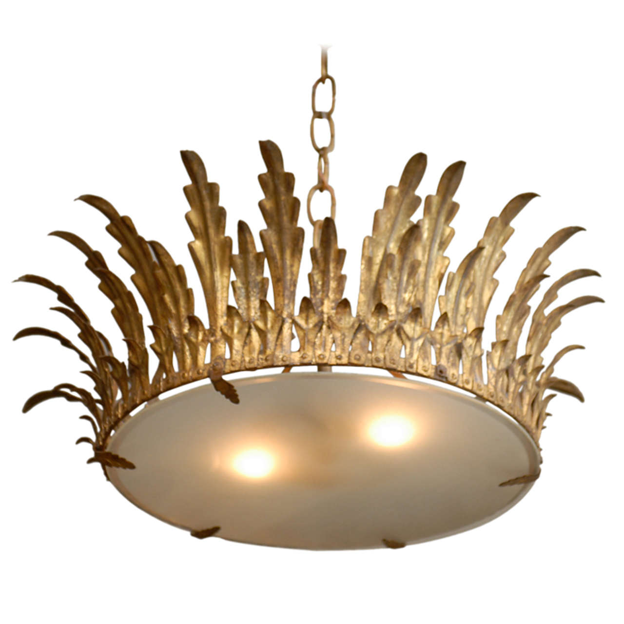 Spanish Round Gilt Metal Light Fixture at 1stDibs