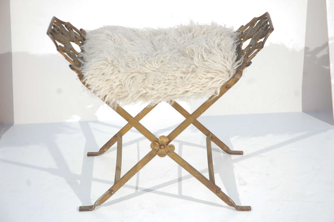 Solid Brass and Flokati Ottoman at 1stDibs