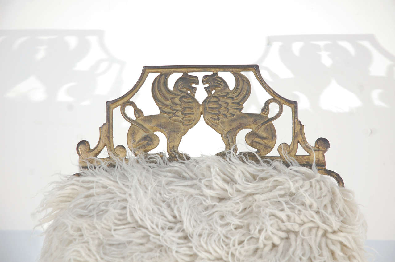 Solid Brass and Flokati Ottoman at 1stDibs