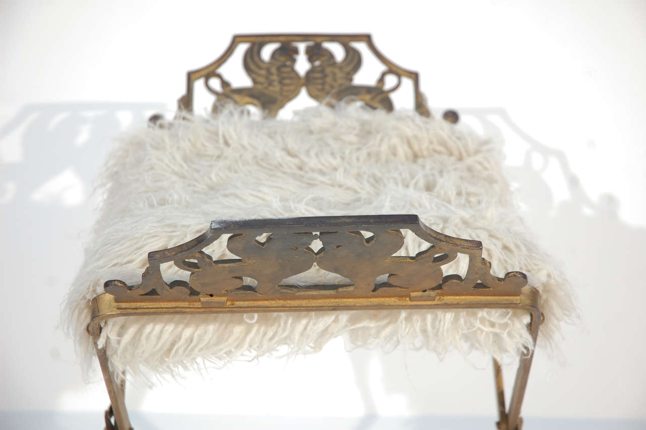 Solid Brass and Flokati Ottoman at 1stDibs