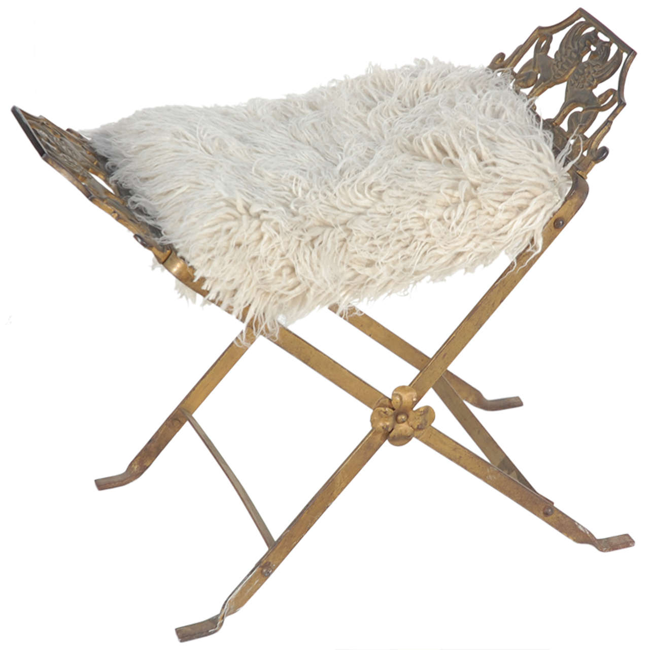 Solid Brass and Flokati Ottoman at 1stDibs