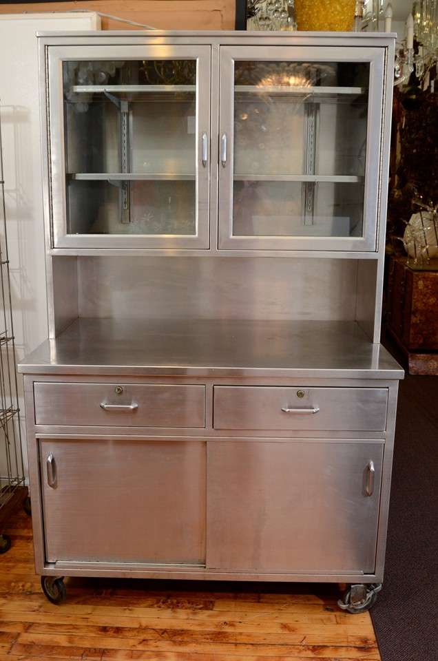 Industrial Stainless Steel and Glass Sideboard at 1stDibs