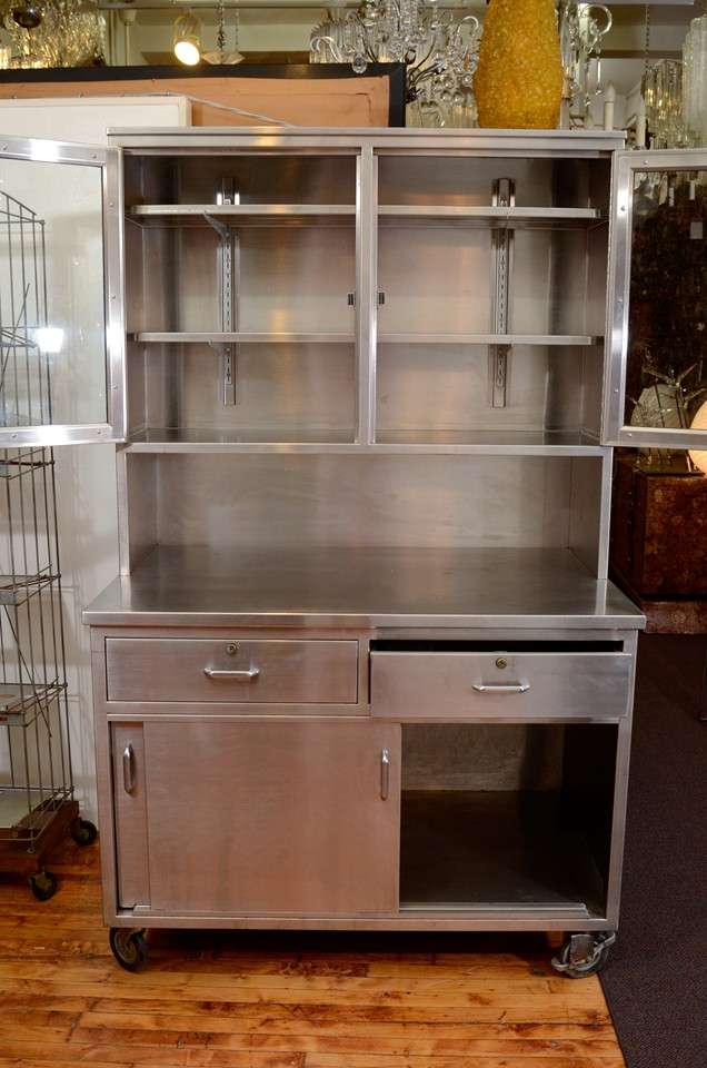 Industrial Stainless Steel and Glass Sideboard at 1stDibs