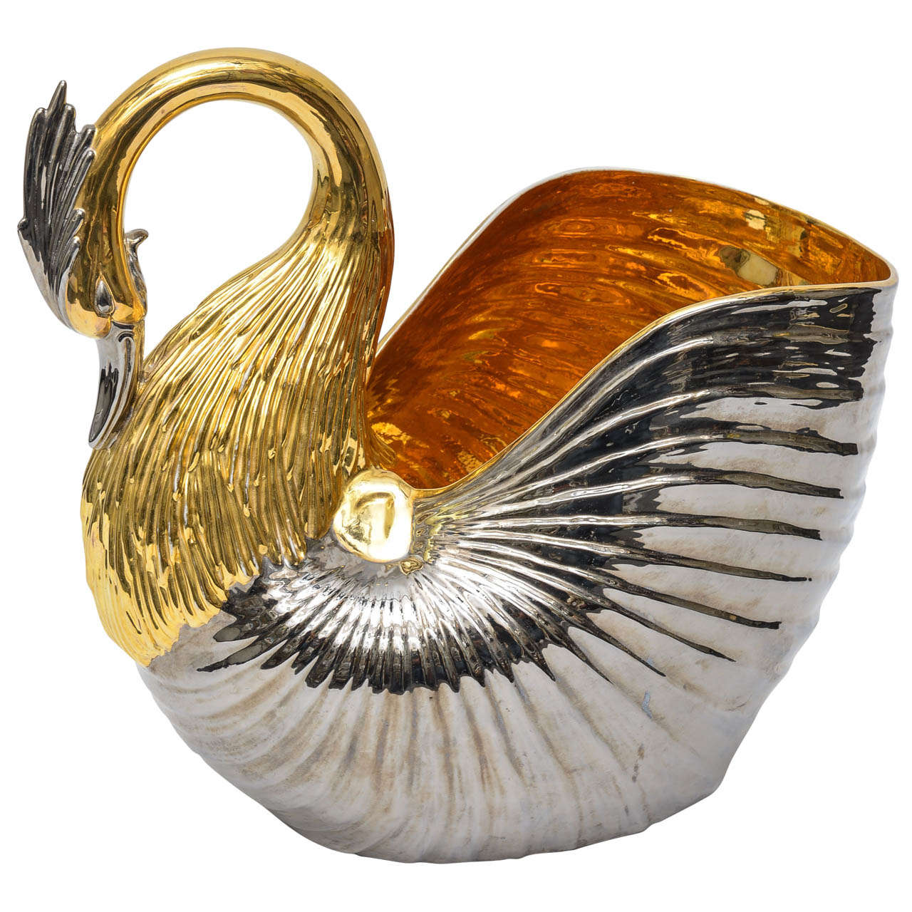 Venetian Silver and Gold Porcelain Swan Centerpiece at 1stDibs