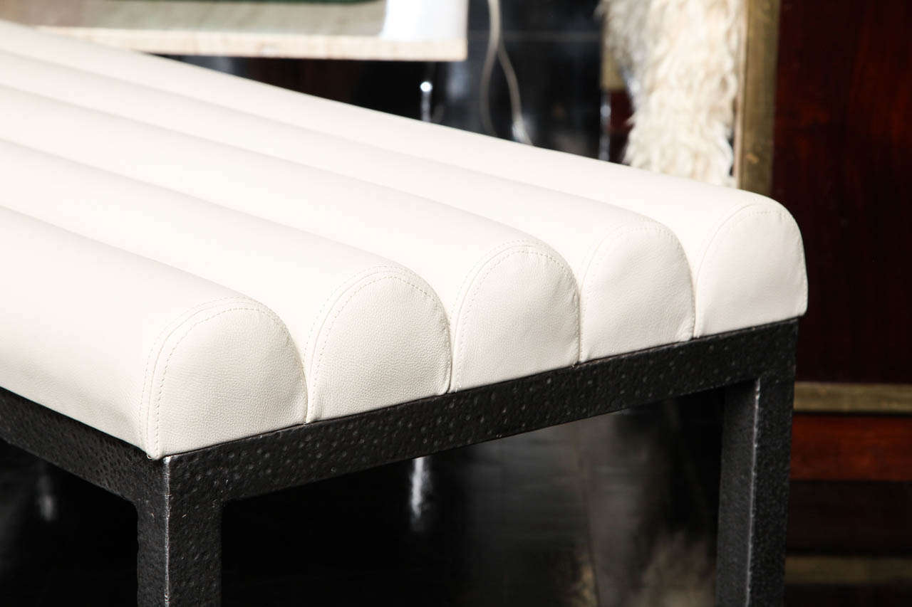 Hammered Steel Bench with Leather Upholstery For Sale at 1stDibs