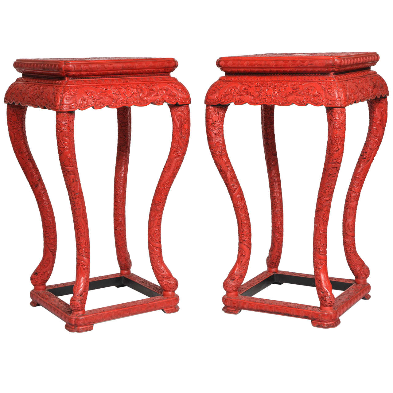 Pair of Chinese Red Cinnabar Square Shaped Stands/Pedestals at 1stDibs
