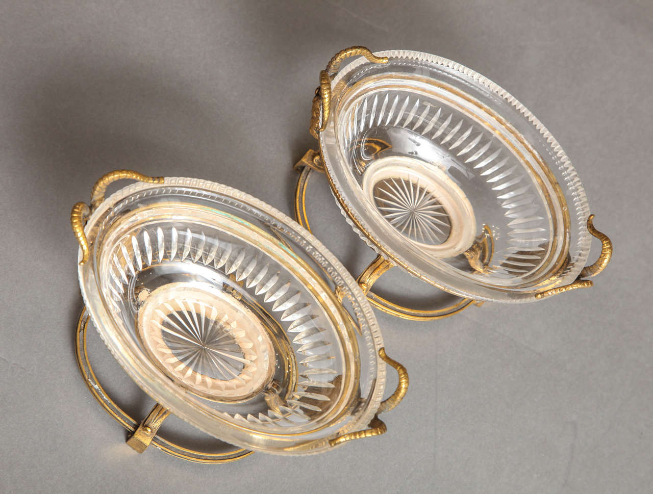 Pair of Russian Imperial Cut Crystal and Doré Bronze Centerpieces W ...