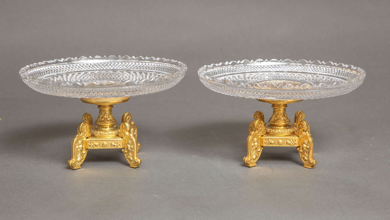 Fine Pair of Signed Antique Baccarat Crystal and Bronze Compotes or ...
