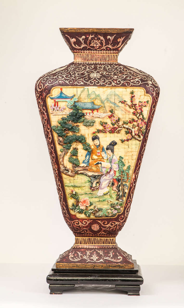 Early 19th Century Chinese carved bone vases on stands at 1stDibs