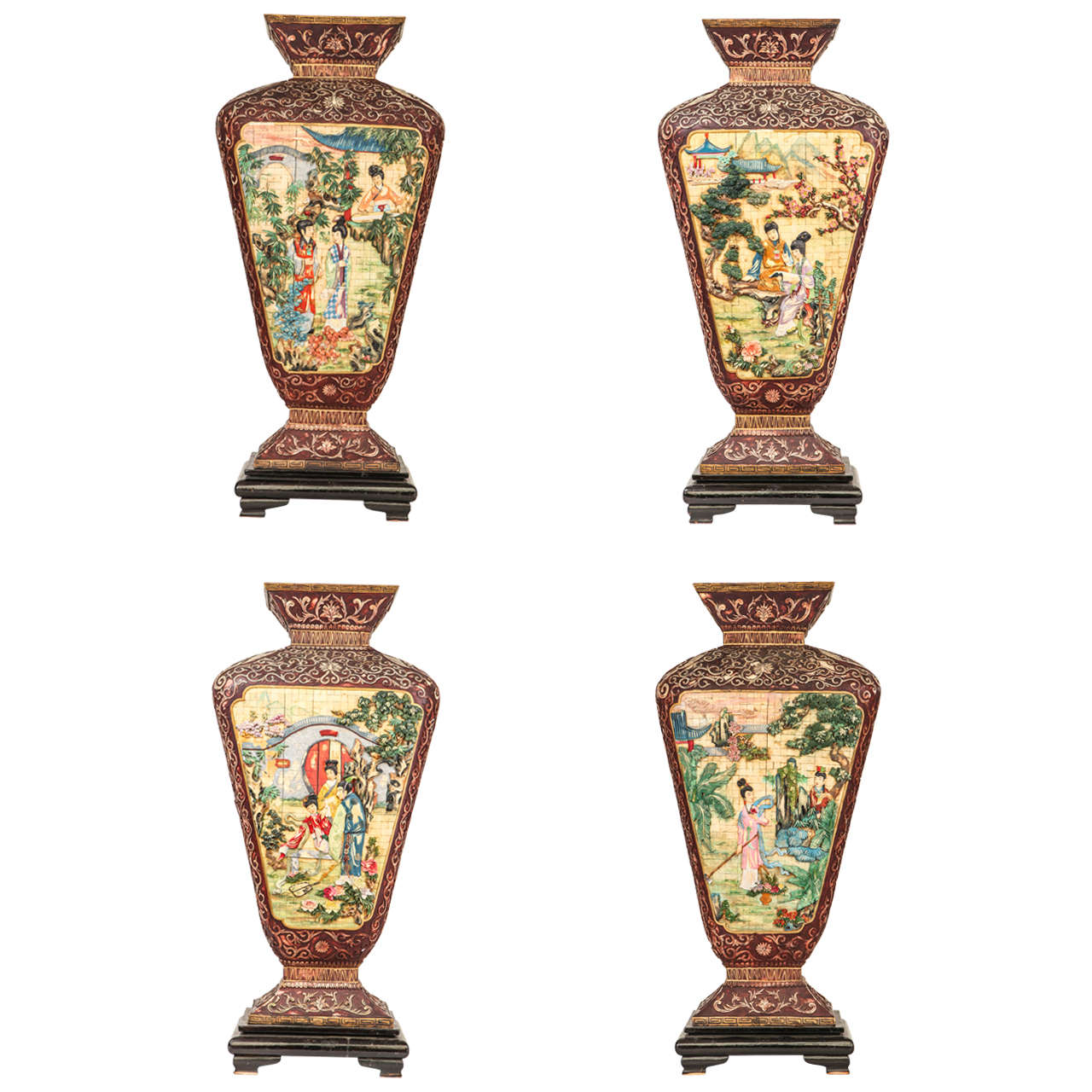 Early 19th Century Chinese carved bone vases on stands at 1stDibs