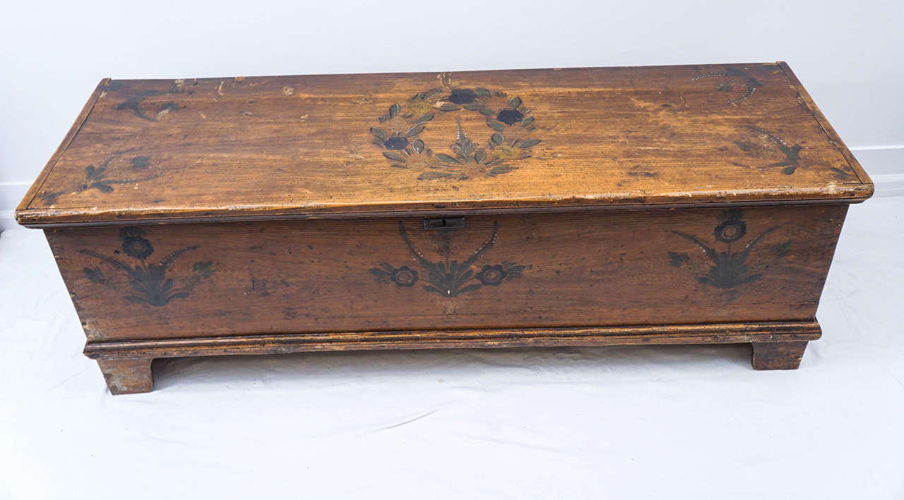 Old Painted Wooden Blanket Chest at 1stDibs