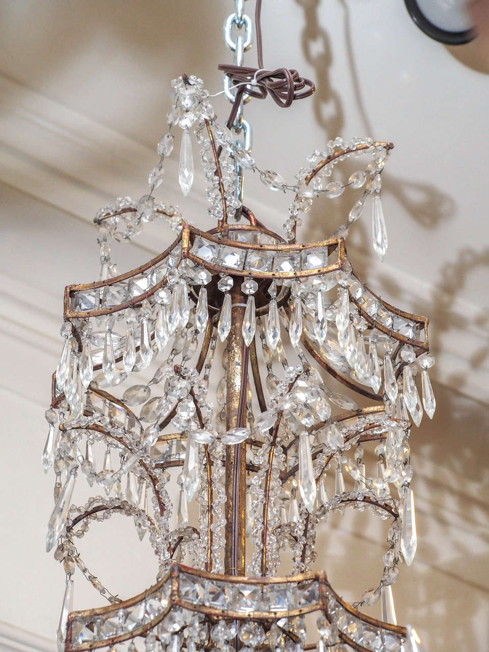 Italian Gilt Metal and Crystal Pagoda inspired Chandelier at 1stDibs