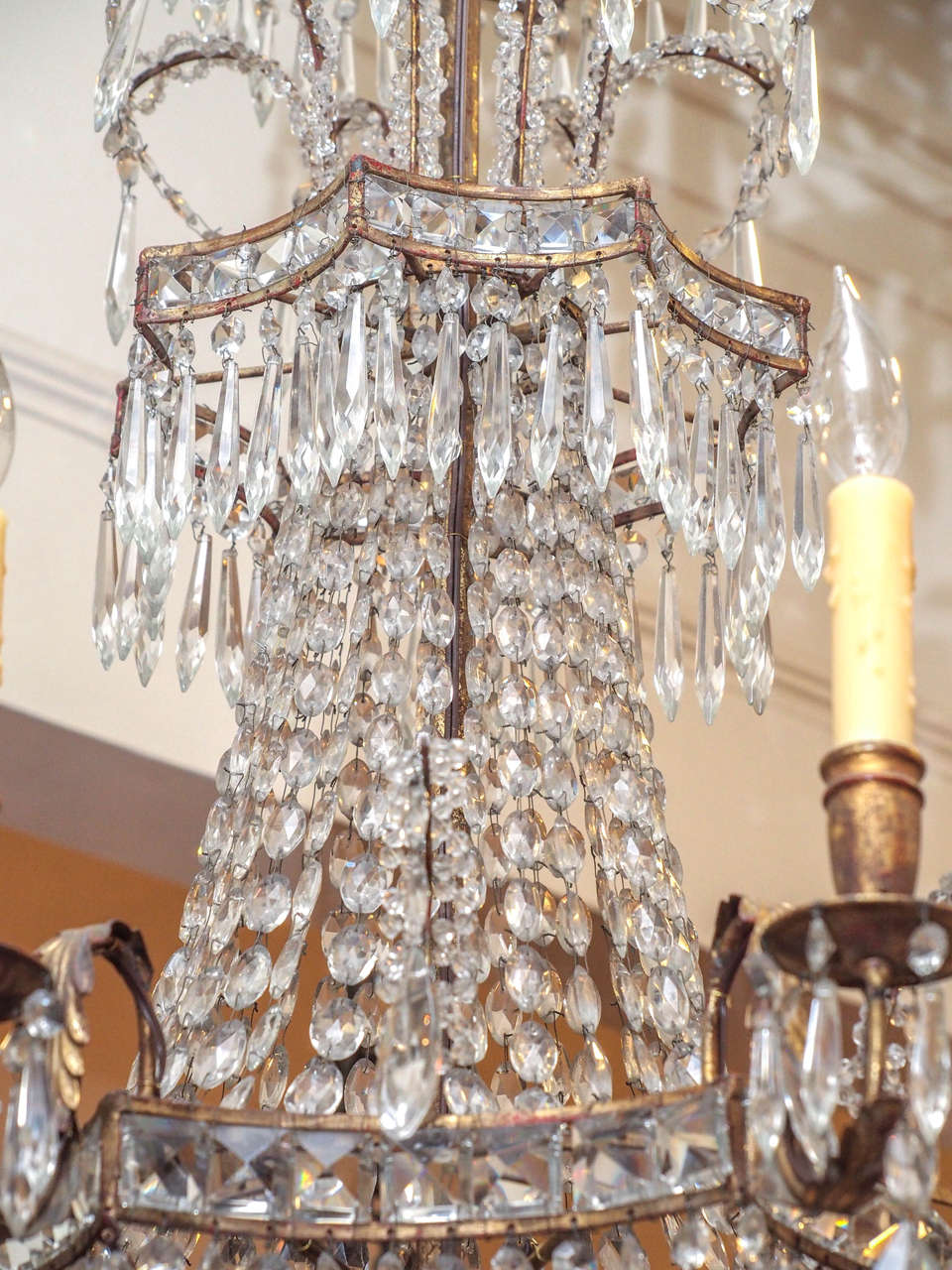 Italian Gilt Metal and Crystal Pagoda inspired Chandelier at 1stDibs