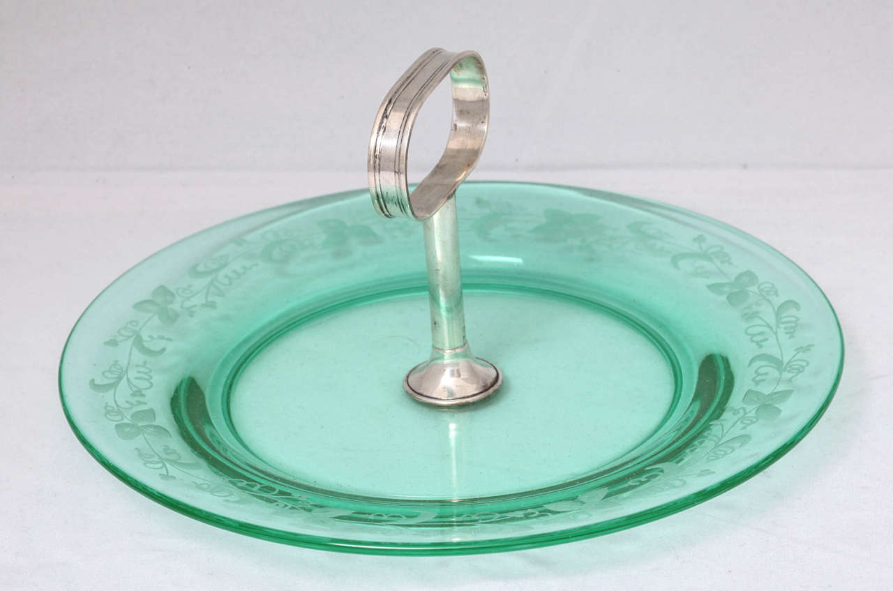 Hawkes Sterling Silver-Mounted Etched Glass Petit Fours Server For Sale ...