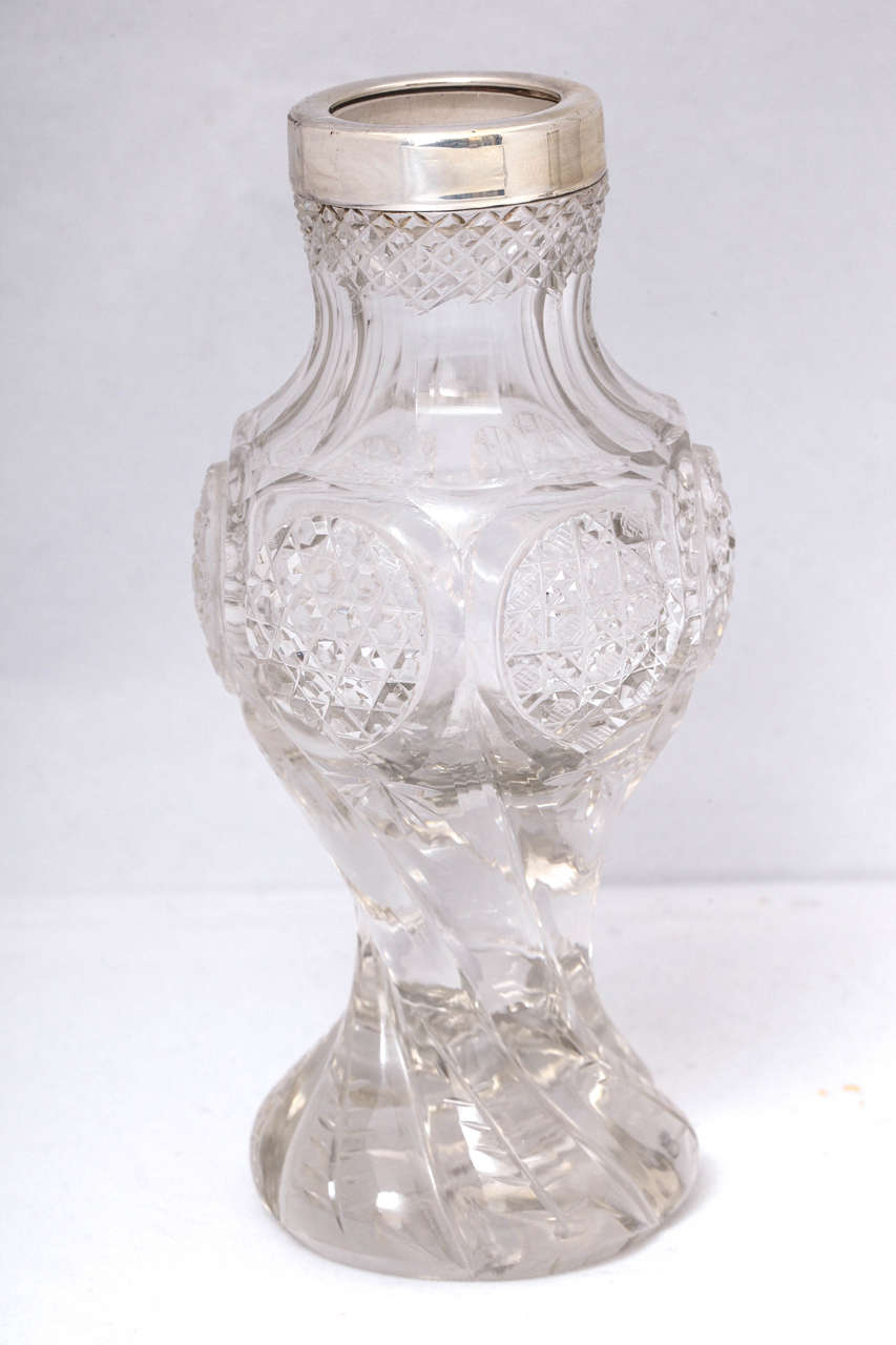 Victorian Pair of Sterling Silver-Mounted Cut Crystal Vases For Sale at ...
