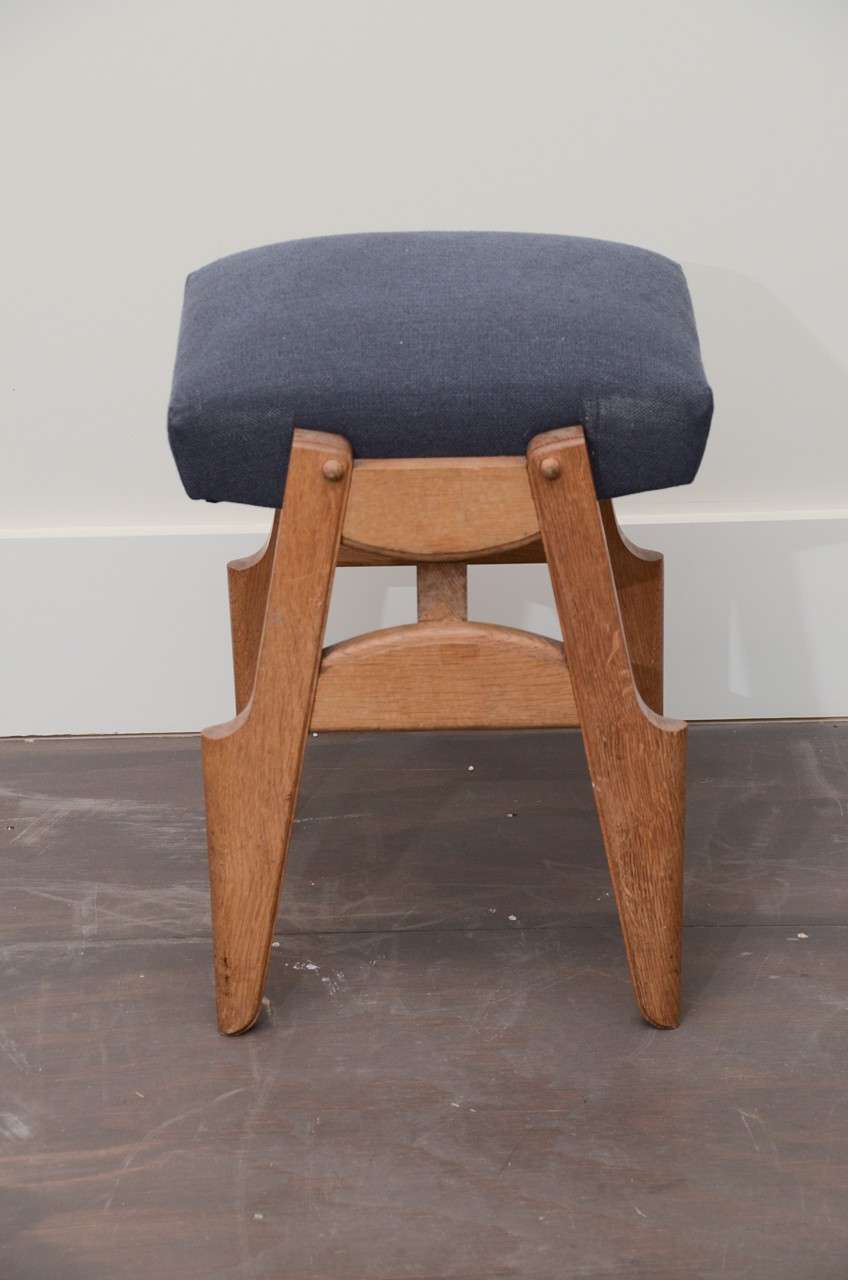 Upholstered Oak Stool in the Style of Guillerme et Chambron at 1stDibs