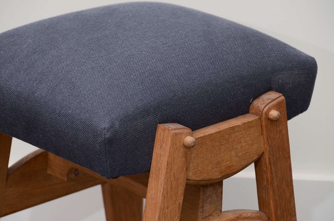 Upholstered Oak Stool in the Style of Guillerme et Chambron at 1stDibs