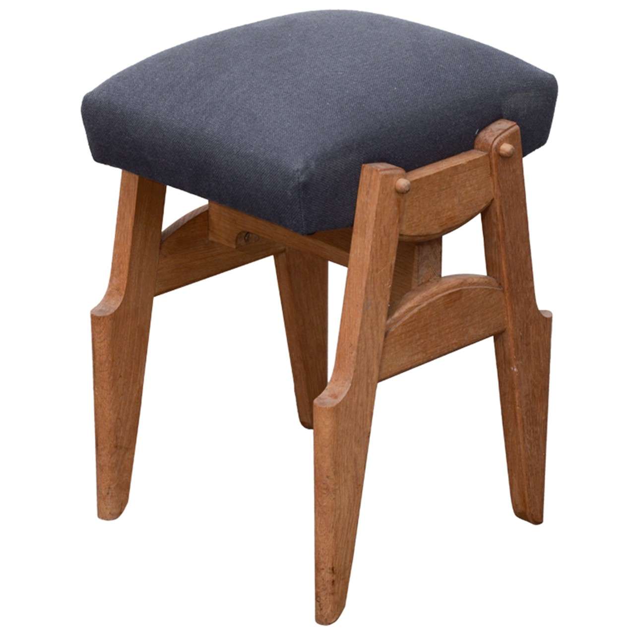 Upholstered Oak Stool in the Style of Guillerme et Chambron at 1stDibs