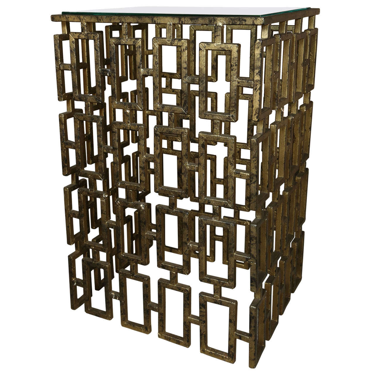 Interesting Geometric Metal and Glass Side Table at 1stDibs