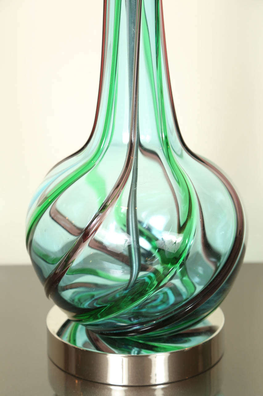 Pair of Murano Ribbon Swirl Glass Lamps For Sale at 1stDibs